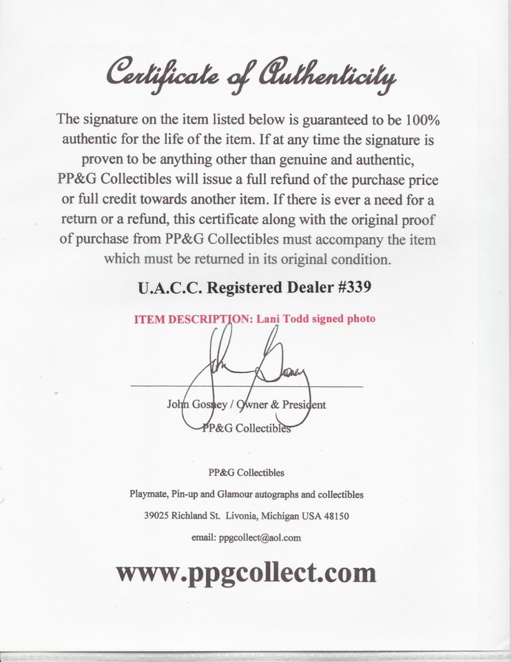 Signed Playboy Playmate Photo (8X10): Miss DEC 2002 Lani Todd w/COA | eBay