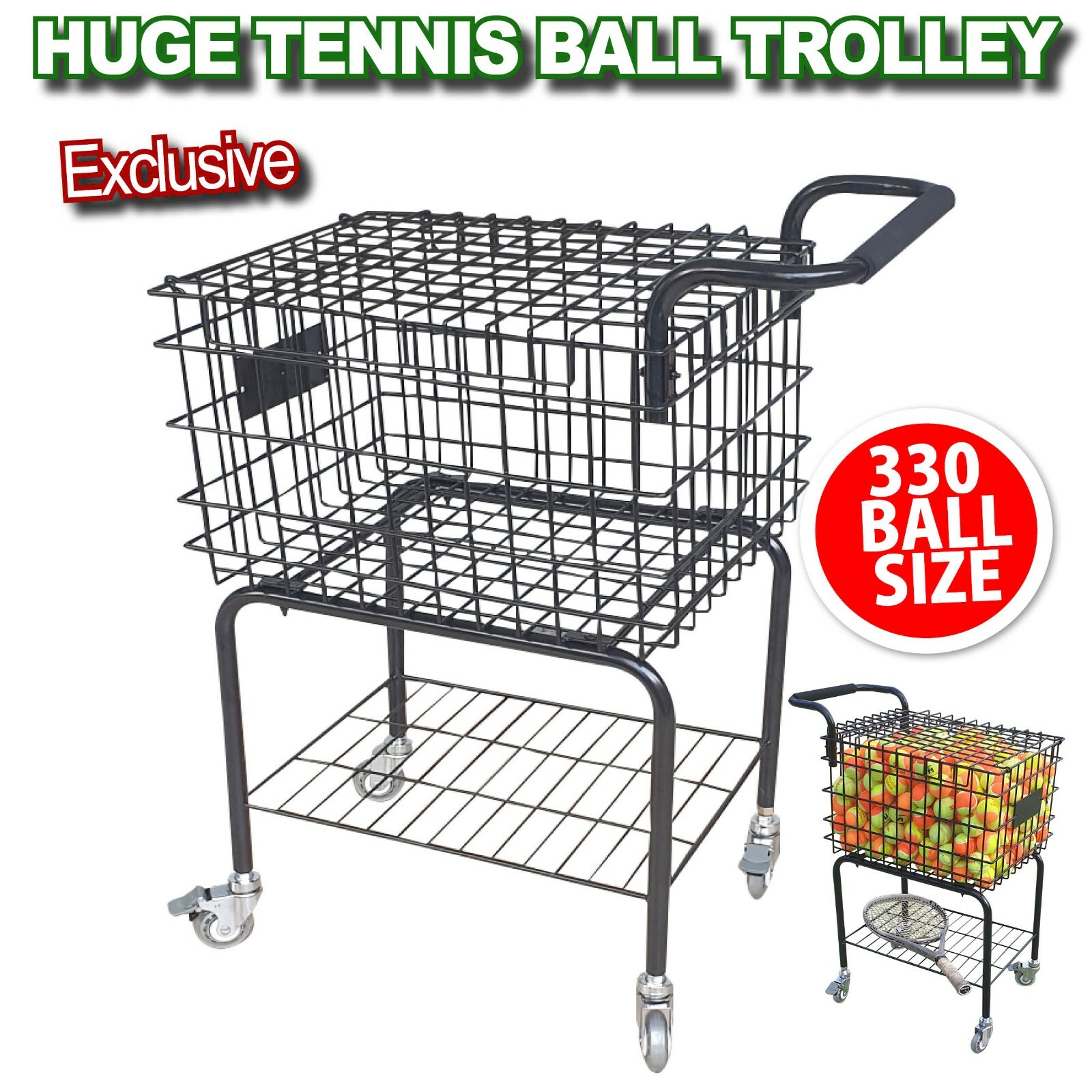 Tennis Ball Trolley Holds 350 Balls - Lockable Lid Portable Cart Court ...
