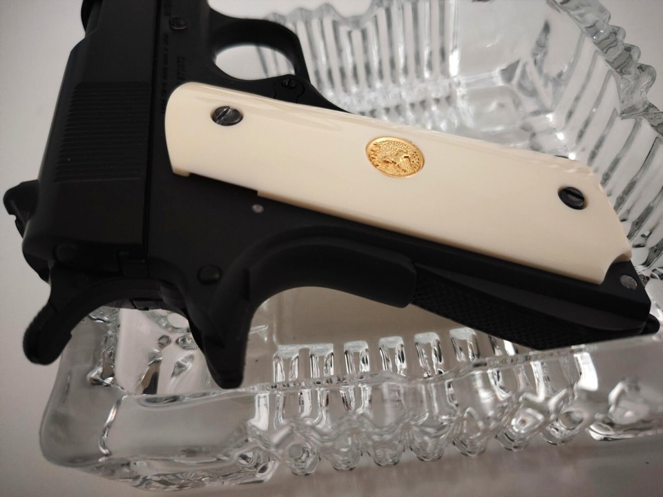 Colt bonded ivory 1911 grips gold metal medallion Government Commander ...