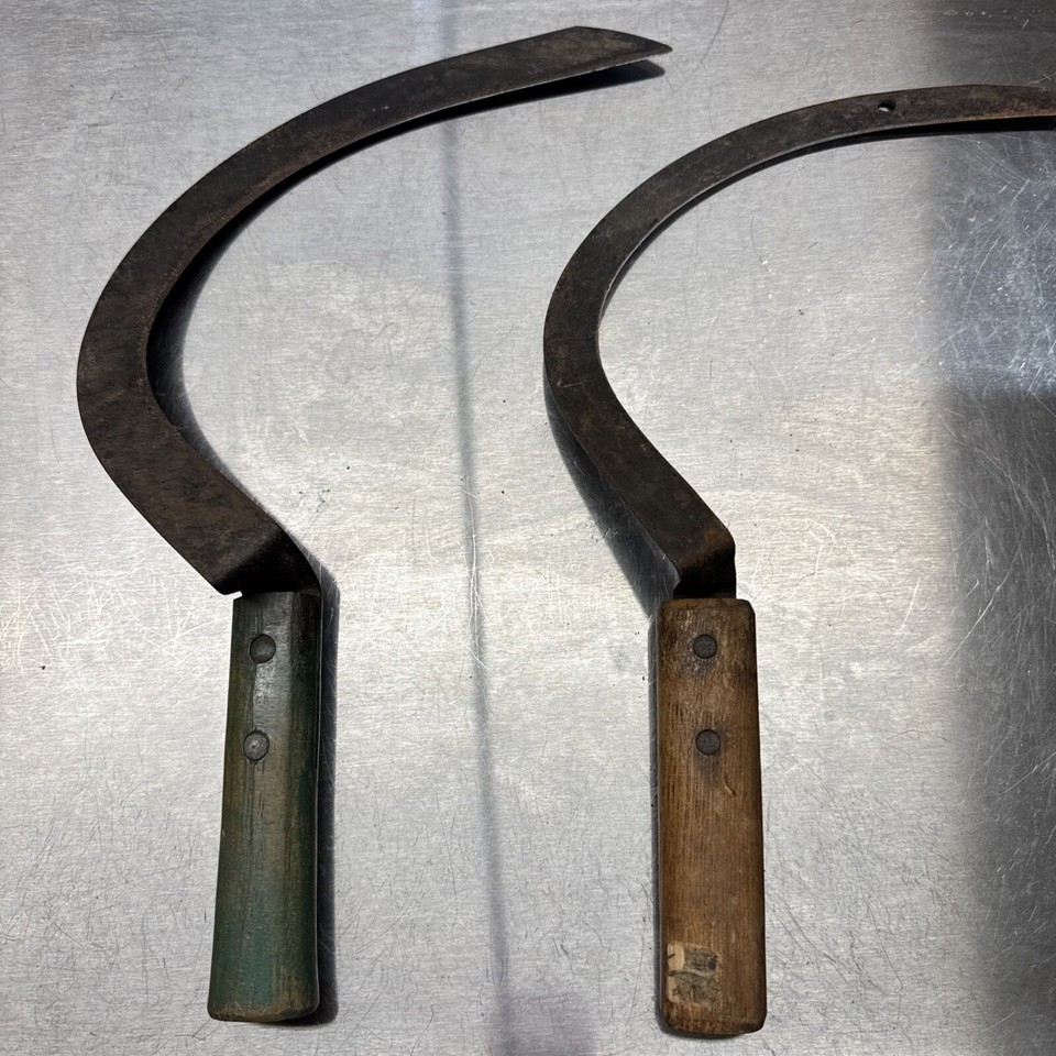 Vintage Handheld Sickle Wooden Handle Curved Metal Blade | eBay