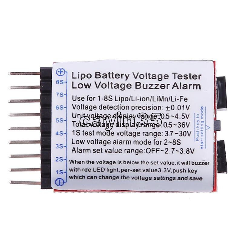 New 1-8S Lipo/Li-ion/Fe Battery Low Voltage Meter Tester Buzzer Alarm ...