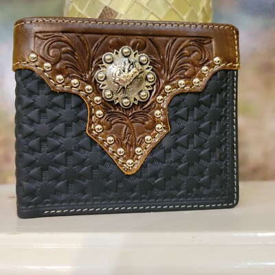 Bullrider Western Wallet Texas Mens GENUINE LEATHER Short Bifold ...