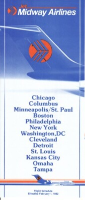 Midway Airlines timetable 1982/02/01 | eBay