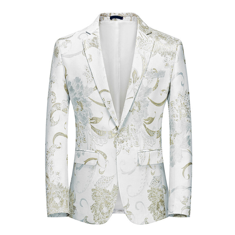 Men Flower Jacquard Jacket Slim Suit Blazer Wedding Party Coat Tops ...