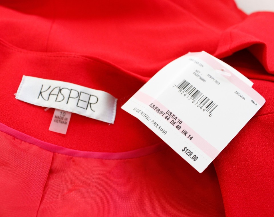 NWT Kasper Red Black Metallic Trimmed Open Collarless Blazer Jacket ...