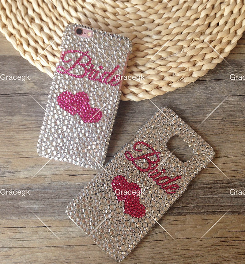 Customize Bride Gift Heart Bling Rhinestone Phone case Cover For ...