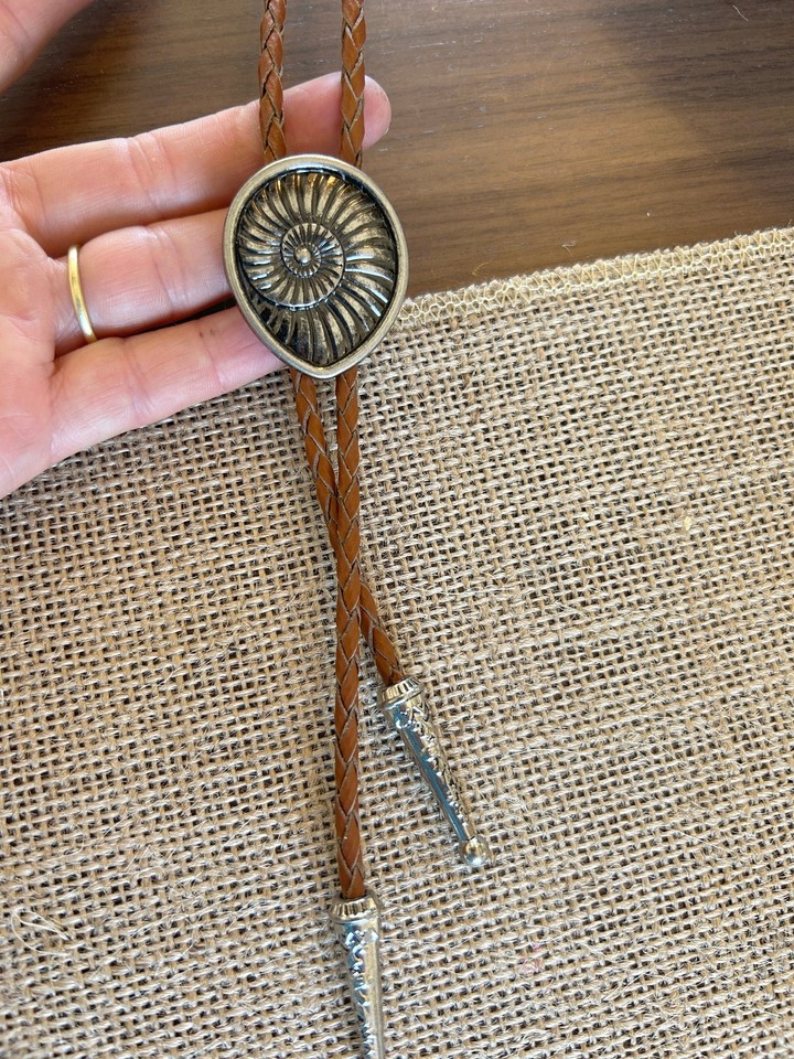 Silver Fossil Ammonite Bolo Tie - Handmade Unique Leather Lariat Neck ...