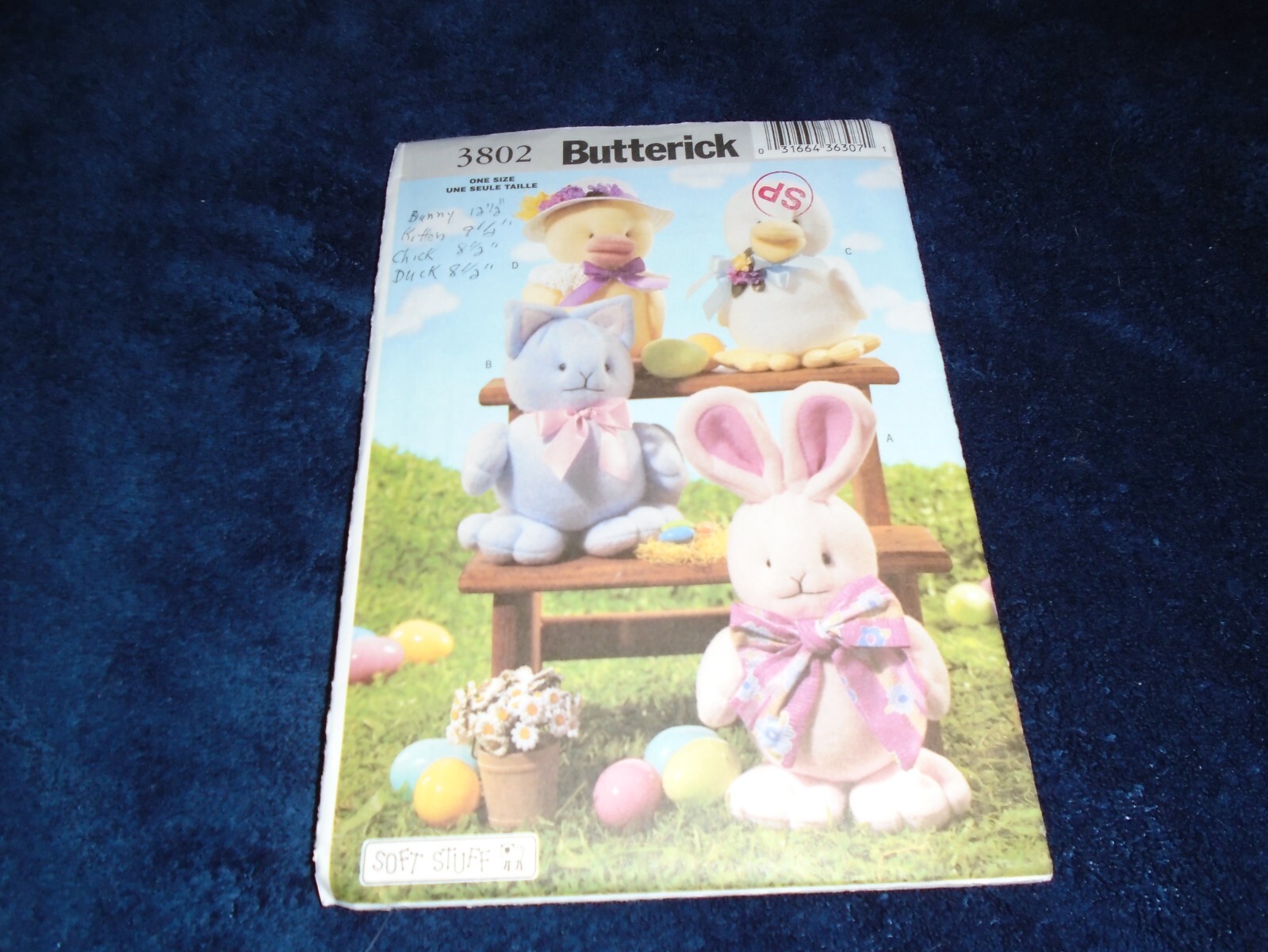 Butterick 3802 Soft Stuff Springtime Friends Bunny,Kitten,Chick,Duck ...