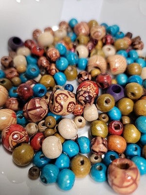 Wood Beads Lot blue brown red rust all shapes and sizes new beads | eBay