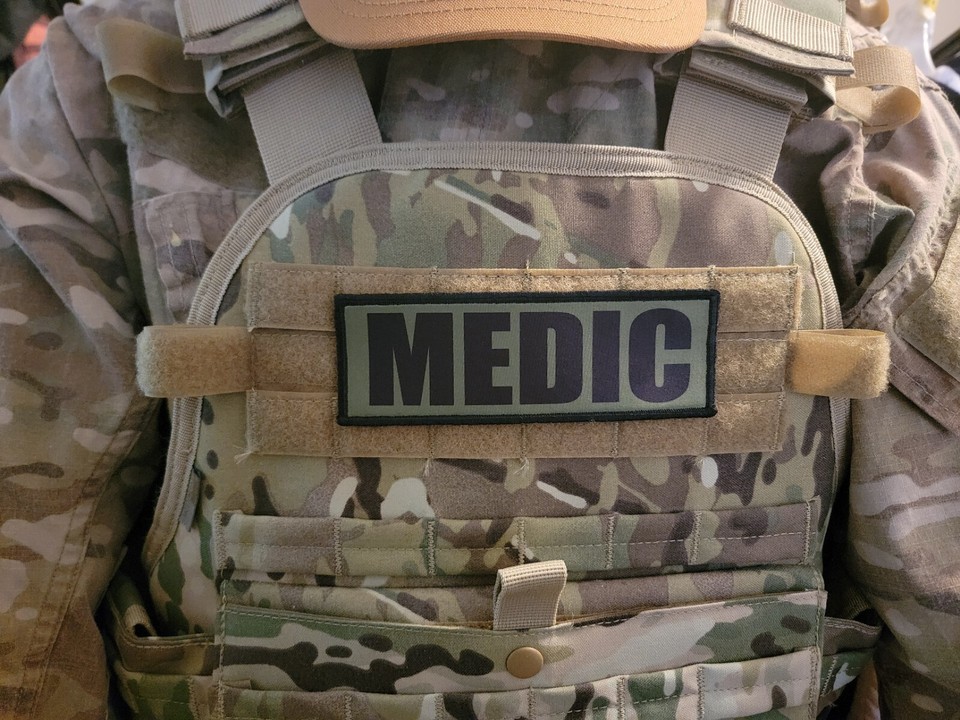 2x6" MEDIC Black on OD Green Morale Patch for Plate Carrier or Chest ...