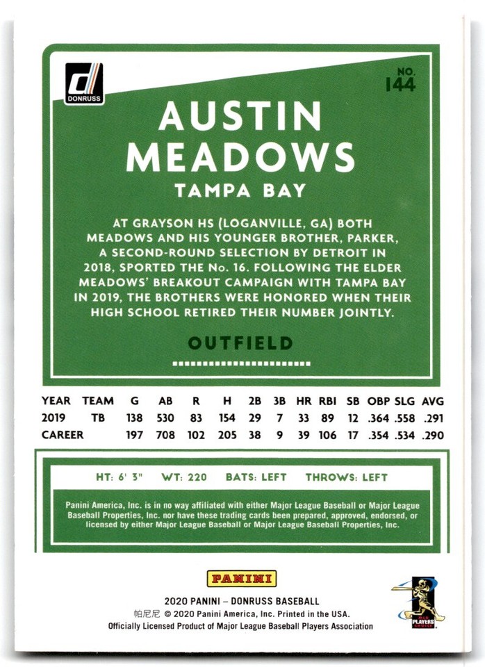2020 Donruss Austin Meadows Baseball Cards #144 | eBay