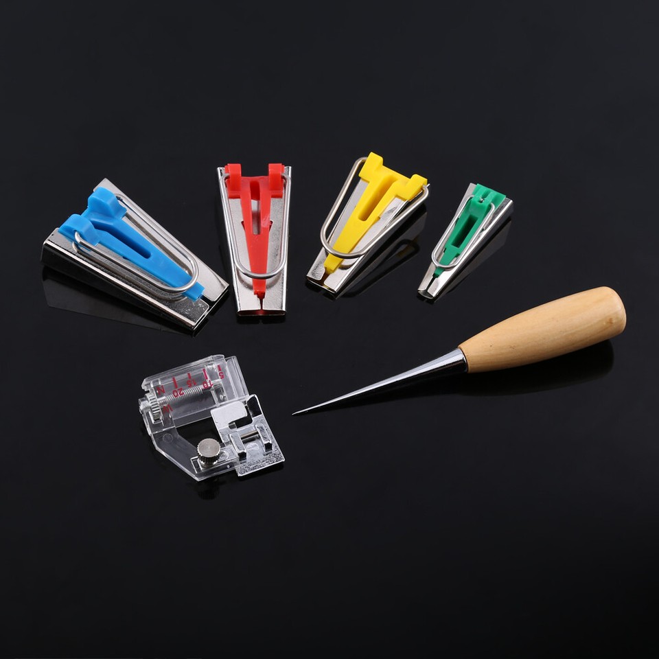 Bias Tape Maker Kit with Awl & Adjustable Foot 4 Sizes 6/12/18/25mm ...