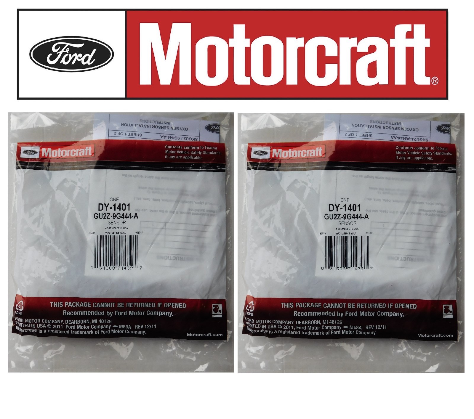 SET OF 2PC MOTORCRAFT UPPER O2 SENSOR LEFT/RIGHT DY1040 REPLACED BY ...