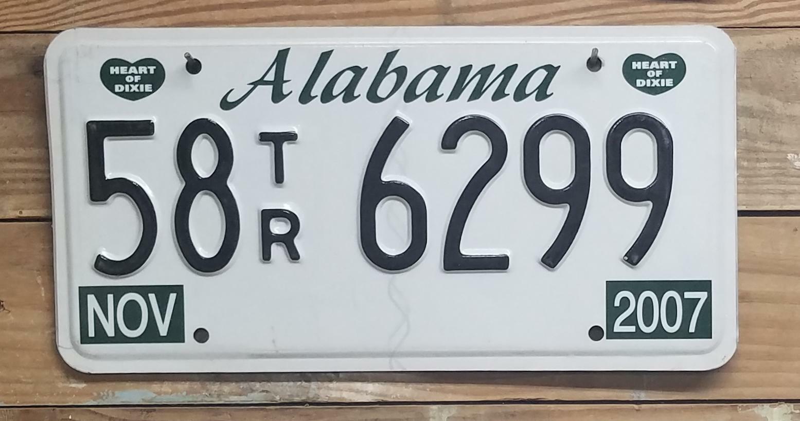Alabama expired 2007 Semi Trailer License Plate ~ 58tr 6299 - Embossed ...