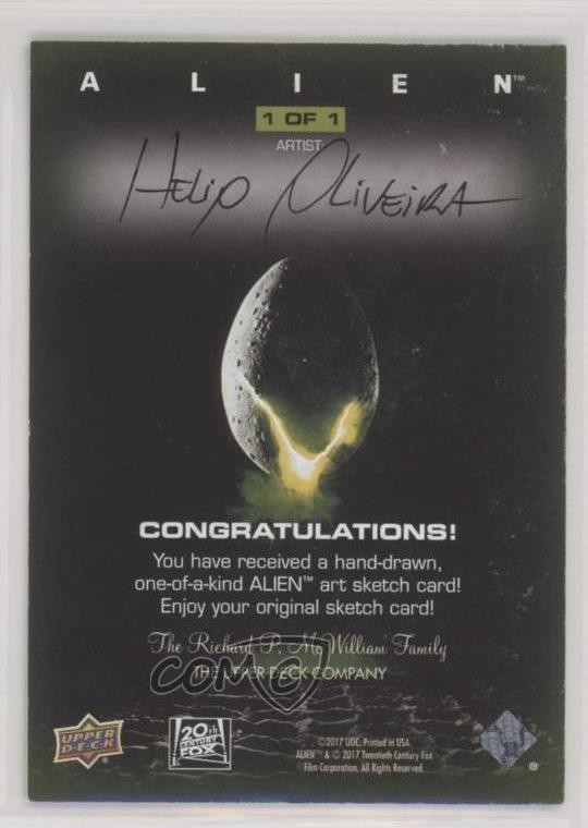 2017 Upper Deck Alien Movie 1/1 Helio Oliveira Auto Sketch c9a | eBay