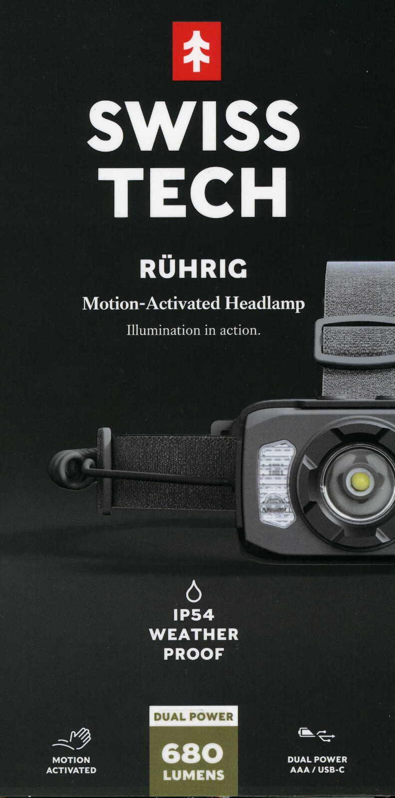 Swiss Tech 680-LUMENS RECHARGEABLE DUAL POWER LED HEADLAMP Motion ...