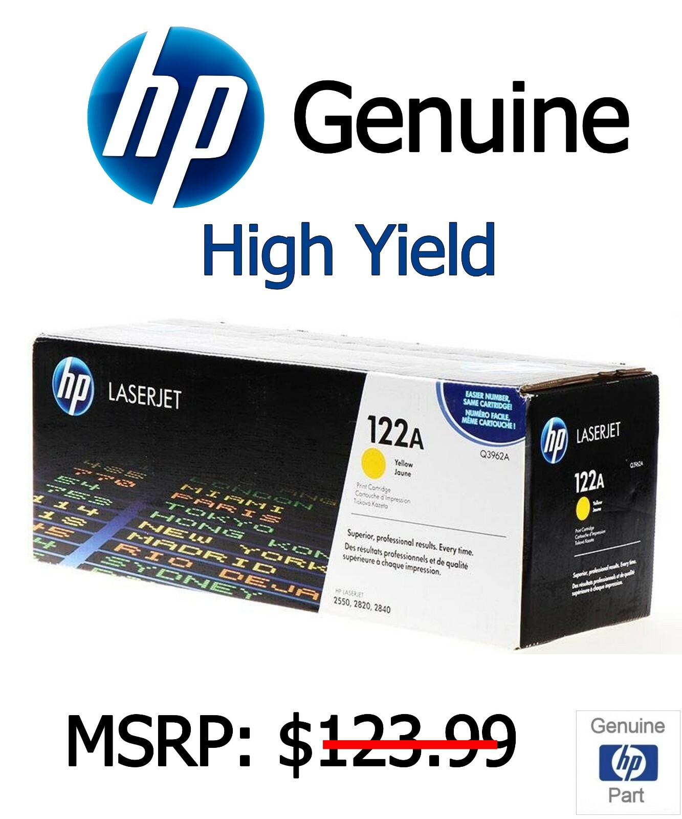 GENUINE HP 122A Q3962A Yellow Toner Cartridge LaserJet 2550 2820 2840 ...