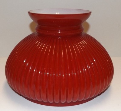 7" Fitter Cased Red Ribbed Glass Student Shade Hand Blown Oil Table ...