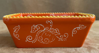 Temptations by Tara 12 oz Stoneware Loaf Pan Orange Pumpkin Fall ...