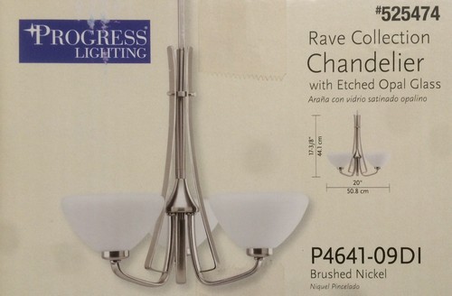 PROGRESS LIGHTING RAVE Contemporary 3-Light Chandelier - Brushed Nickel ...