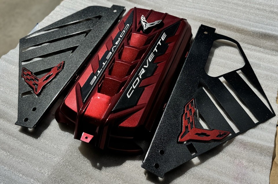 2020/24 CORVETTE C8 ENGINE COVER EDGE RED CARBON FLASH PANELS ...