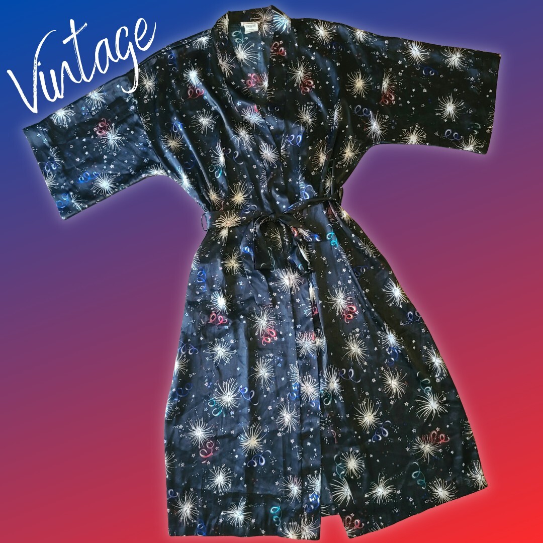 Vintage Long Belted Robe Fireworks Design With Metall… - Gem