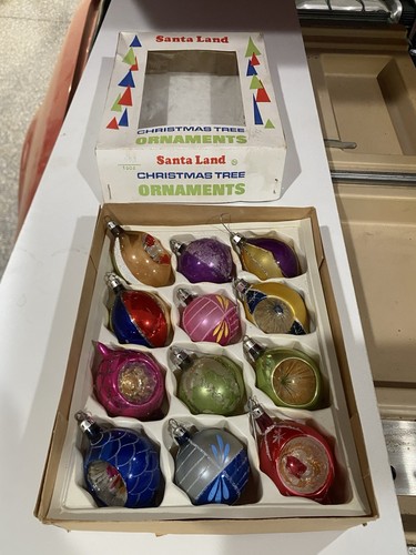 Vintage Santa Land Boxed Christmas Tree Glass Ornaments - Set of 12 ...