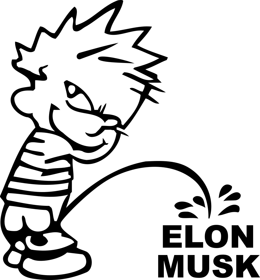 Calvin peeing piss on Elon Musk Tesla Space X funny political sticker ...