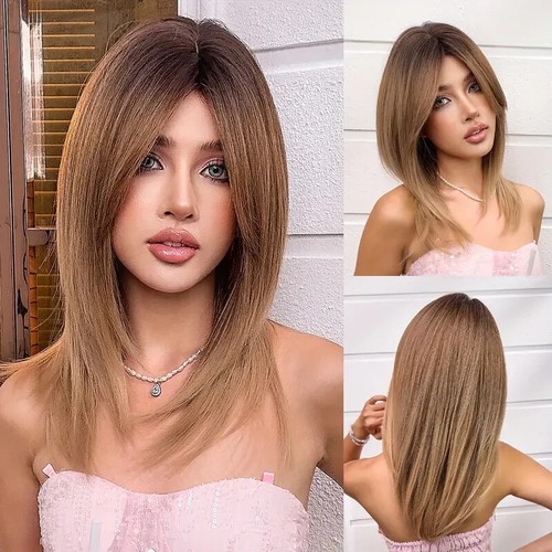 Layered Smooth & Silky 16 inch Wig w/Curtain Bangs - Gradient Light ...