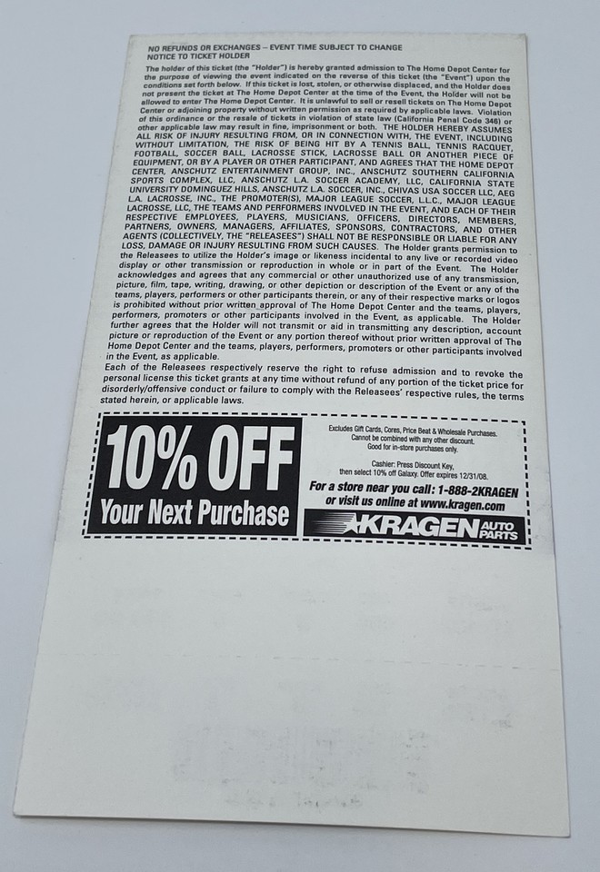 La Galaxy Ticket Stub Vs Colorado Rapids May 27 2008 US Open Cup David ...