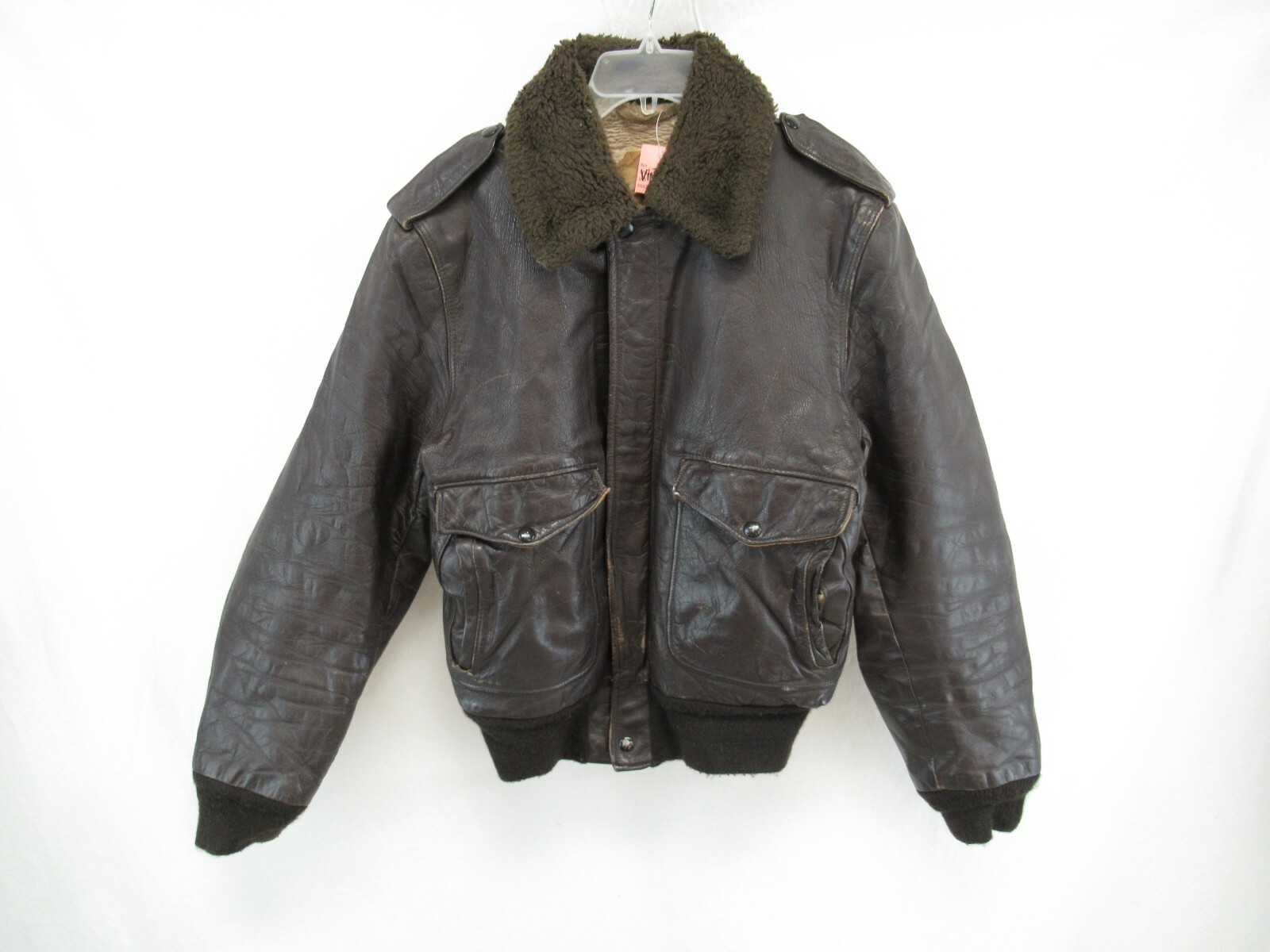 Schott Bros Vintage Brown Leather w Fur Collar Bomber… - Gem