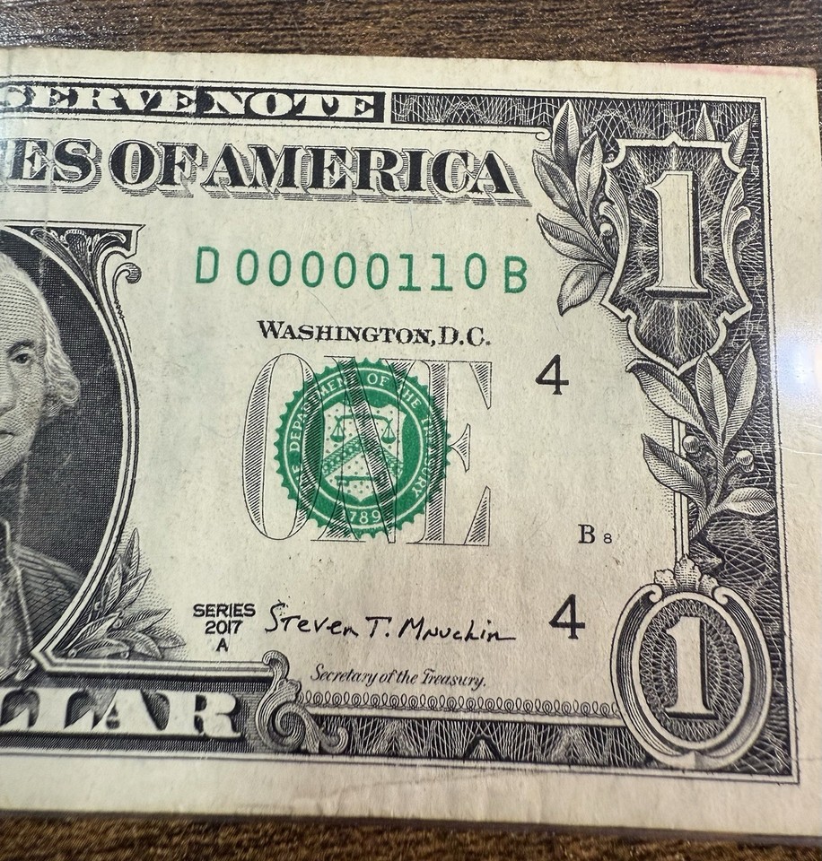 Extremely RARE - $1 FEDERAL RESERVE NOTE 2017A *VERY LOW SERIAL NUMBER ...