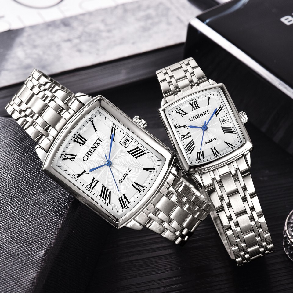 Men Women Waterproof Rectangle Quartz Wristwatch Roman Numerals Dial ...