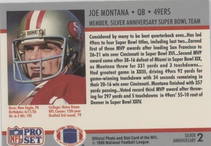 1990 Pro Set Super Bowl XXV Binder Set Joe Montana #2 for sale | eBay