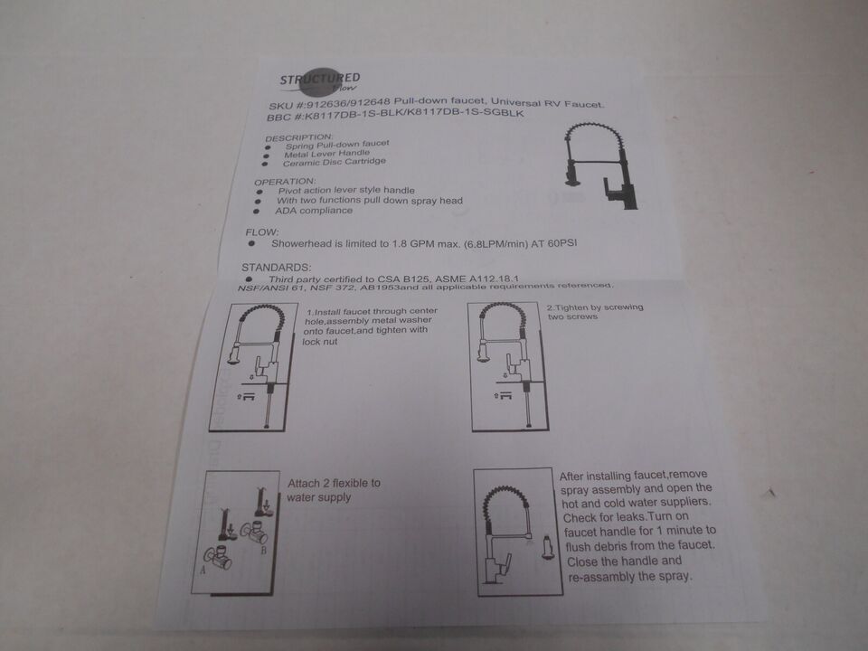 *STRUCTURED FLOW SPRING PULL DOWN KITCHEN FAUCET MATTE BLACK FREE ...