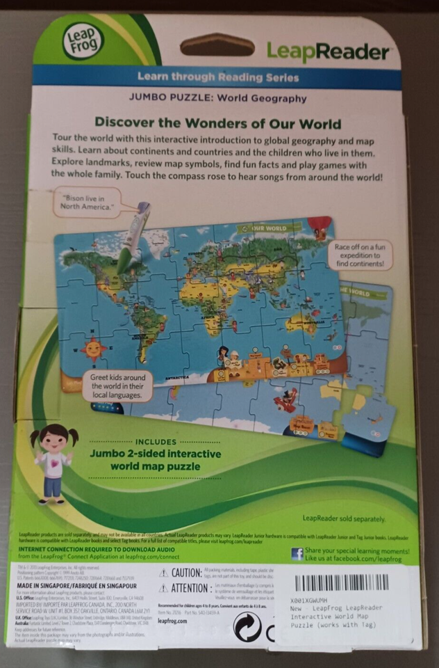 Leap Frog Leap Reader Jumbo Puzzle Interactive World Map Gift | eBay