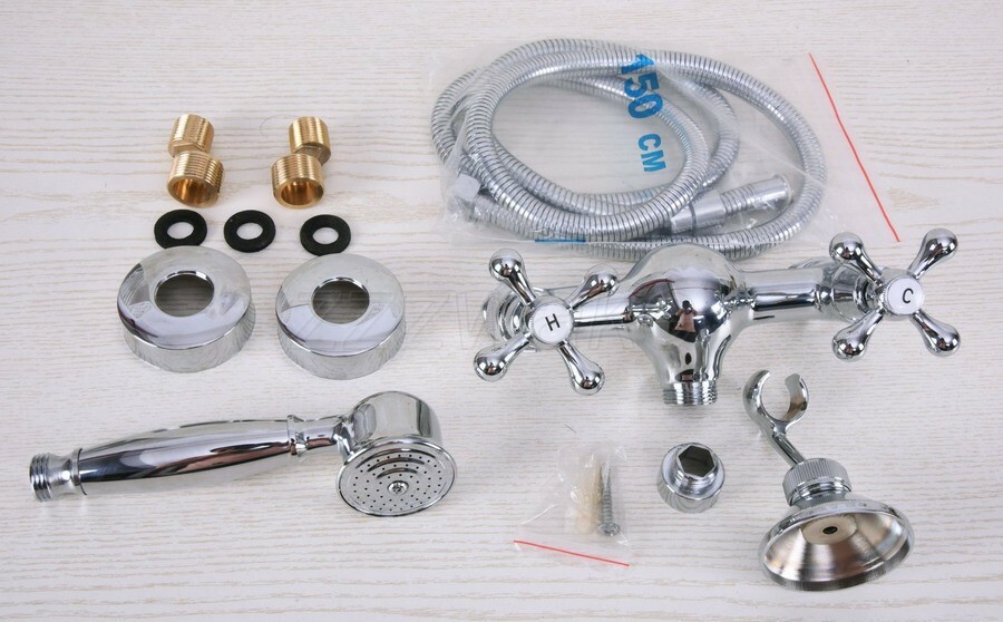 Chrome Bathroom Shower Faucet Mixer Tap With Hand Shower Head Set Wall ...