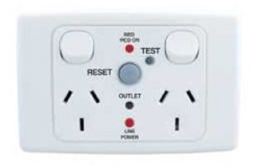 Clipsal RCD PROTECTED TWIN SWITCHED SOCKET 2-Pole 10A 3-Pin Red- 10mA ...
