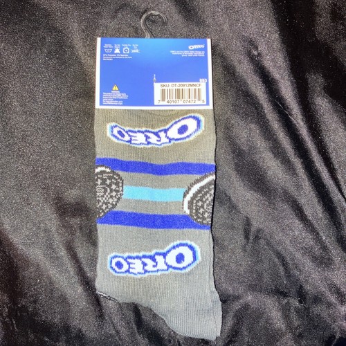 1 x Oreo Cookies Crew Socks Men's (6-12 Shoe Size) Grey Blue Stripes ...