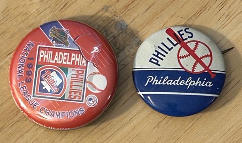 LOT 2 Vintage Phillies Buttons - 1950s American Nut & Choc. Pin Back ...