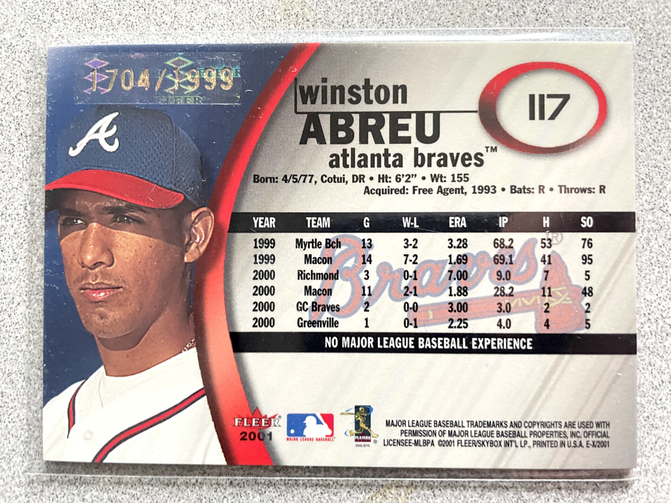 2001 Fleer E-X Prospect Winston Abreu Rookie Card /1999 Atlanta Braves ...