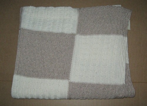 Aran Sweater Market Natural Wool Patchwork Blanket Two Tone Wicker/White 42x64 | eBay