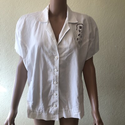 TESA Women’s Size L White Short Sleeves Blazer/Shirt Embellished Button ...