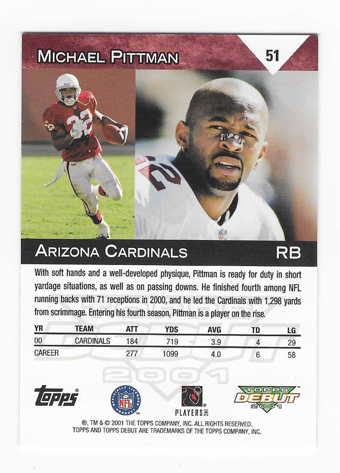 2001 Topps Debut Michael Pittman Arizona Cardinals Football Card #51 | eBay