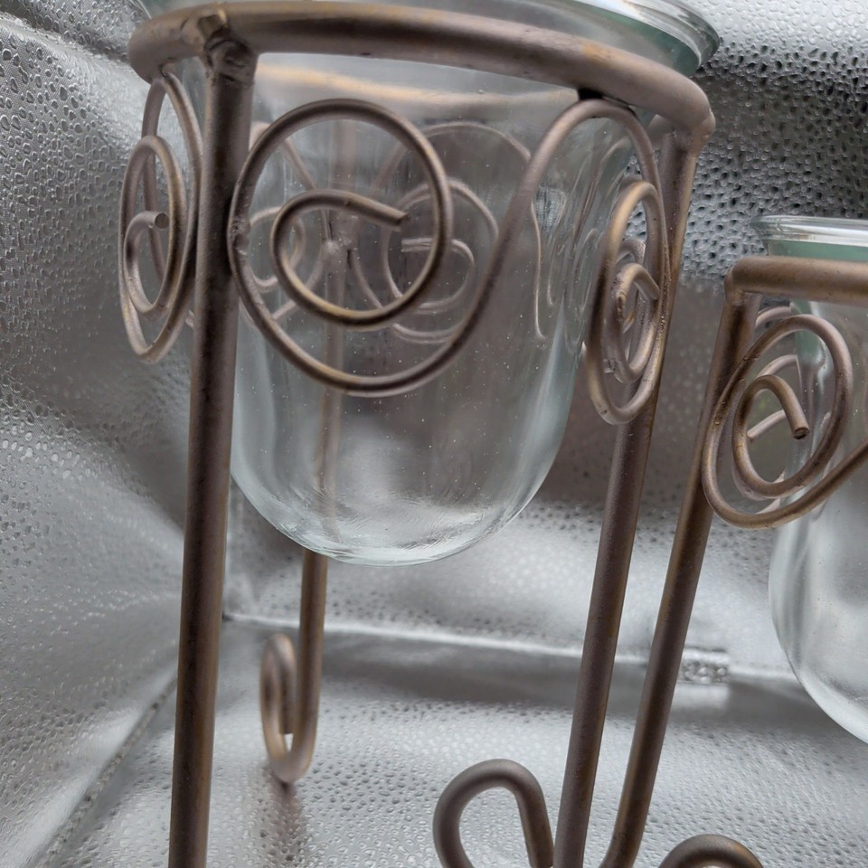 Metal Candle Holder Stands W Glass Inserts Set of 3 Retro Cottage Decor ...