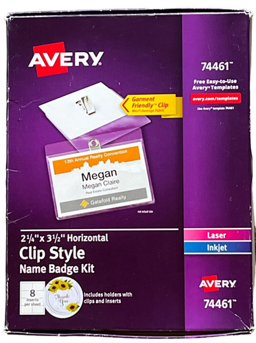 Avery 74461 Clip Style Name Badge Kit 2 1/4"X3 1/2" Laser Inkjet 96 ...