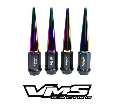 20 TRUE SPIKE 112MM 12X1.5 STEEL LUG NUTS W/ NEO CHROME EXTENDED SPIKES ...