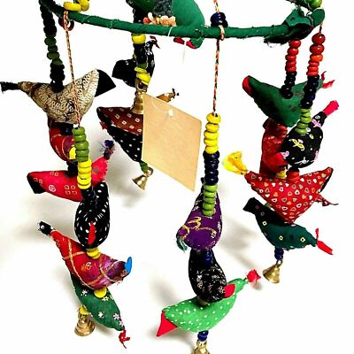 Birds Stuffed Animal Ceiling Hang w/ Bells Beads Ethnic Toy Folk Art ...