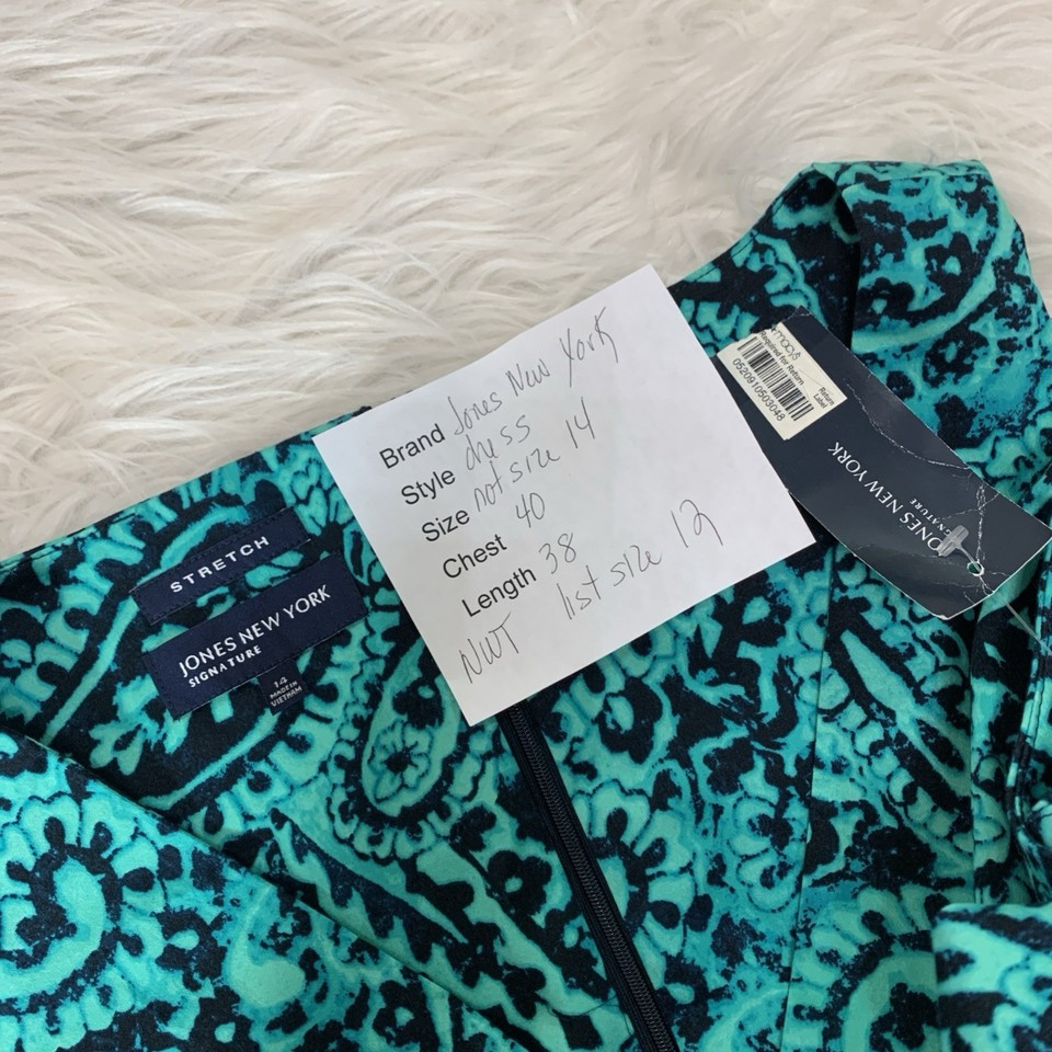 Jones New York green black paisley dress size 12 | eBay