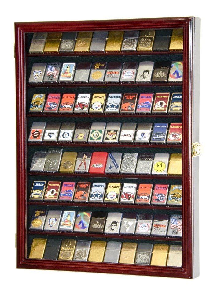 80 Zippo Lighter Lighters Matches Display Case Cabinet Wall Rack Holder ...